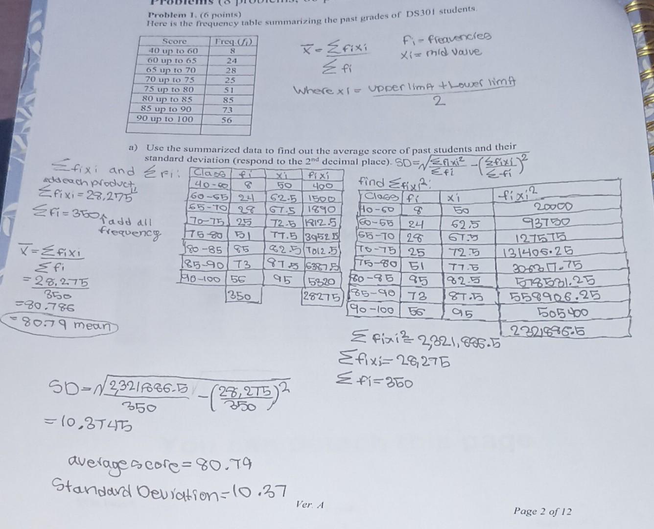 Solved Problem 1, (6 points) Here is the frequency table | Chegg.com