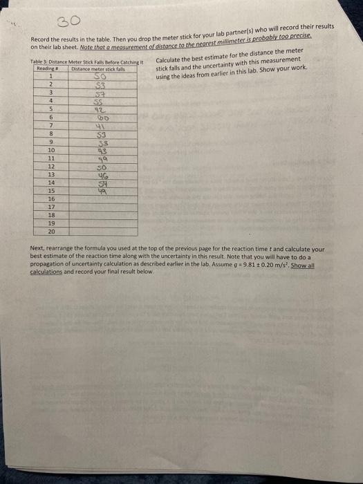 Record the results in the table. Then you drop the | Chegg.com