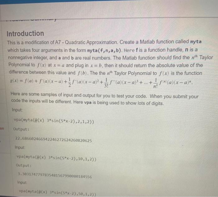 Solved Introduction This is a modification of A7 - Quadratic | Chegg.com