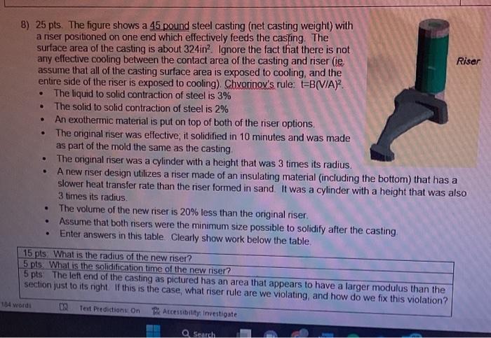 Solved 8) 25pts. The figure shows a 45 pound steel casting | Chegg.com