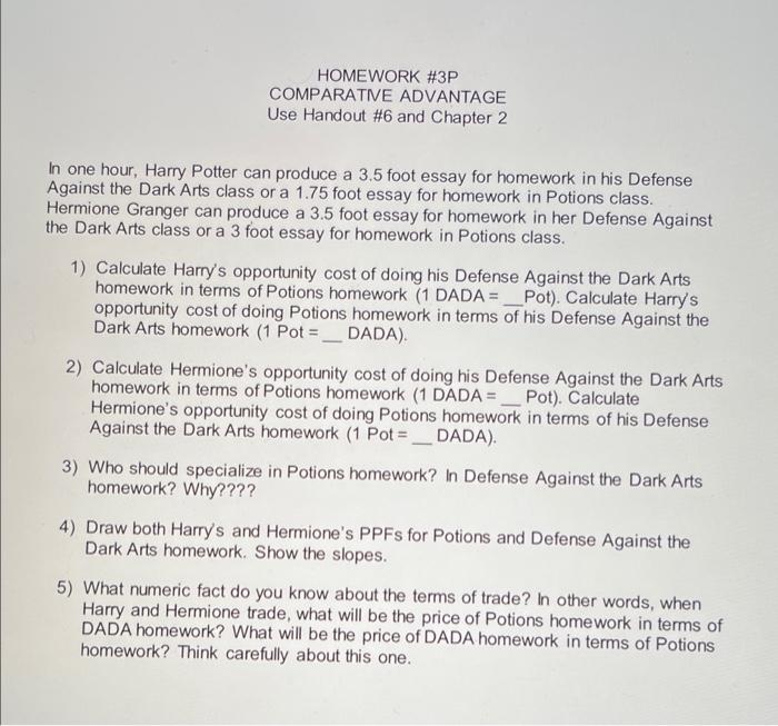 Solved HOMEWORK #3P COMPARATIVE ADVANTAGE Use Handout #6 and | Chegg.com