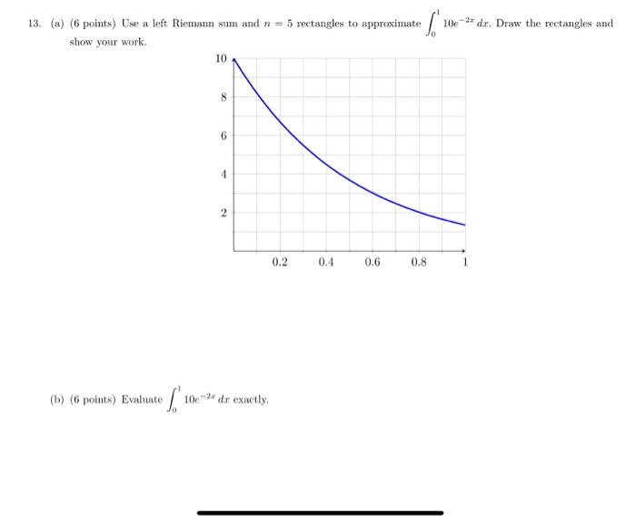 Solved 13. (a) (6 points) Use a left Riemann sum and n=5 | Chegg.com