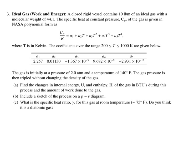 Solved 3. Ideal Gas (Work and Energy): A closed rigid vessel | Chegg.com