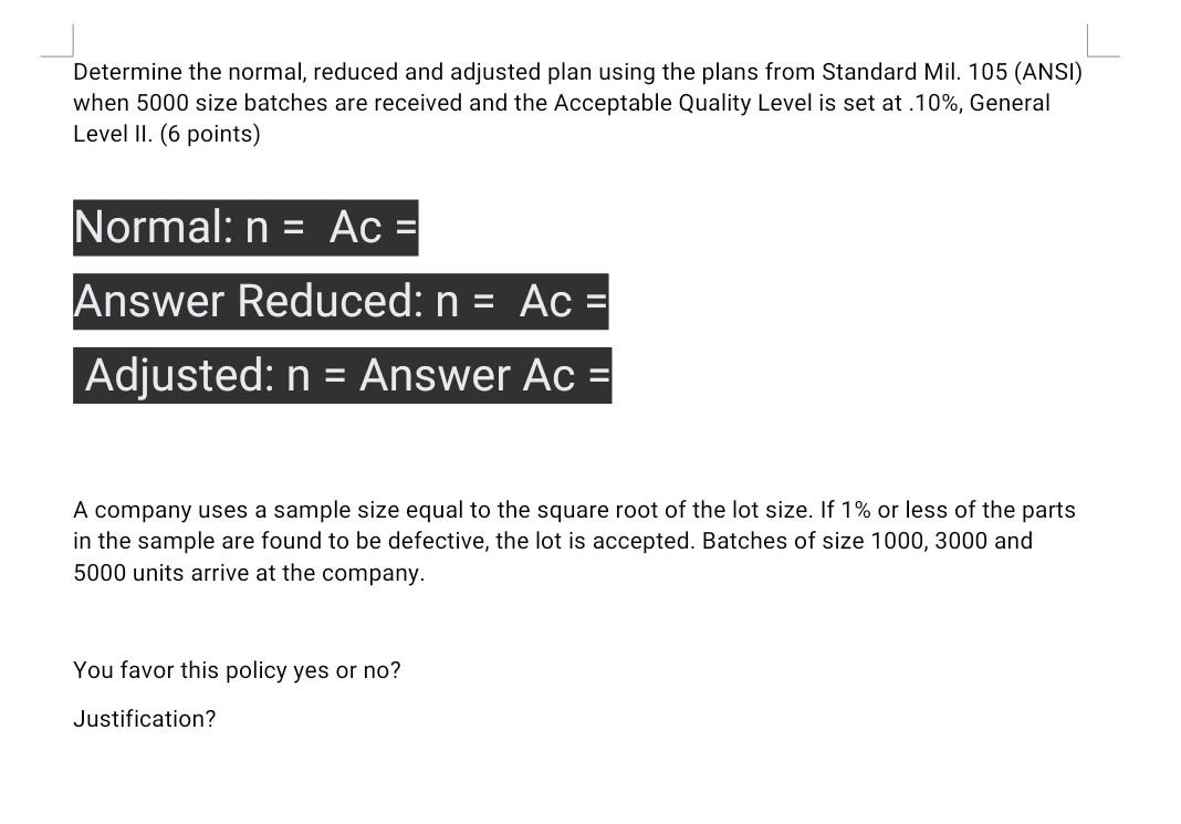 Solved Determine the normal, reduced and adjusted plan using | Chegg.com