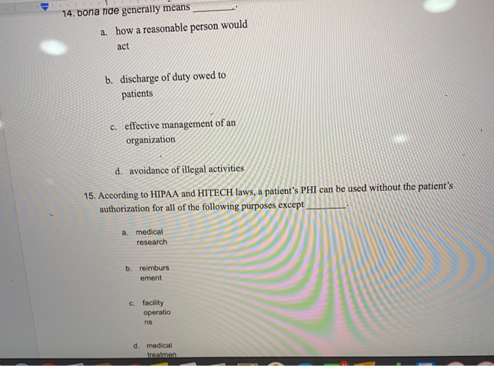 Solved 14. bona fide generally means a. how a reasonable | Chegg.com