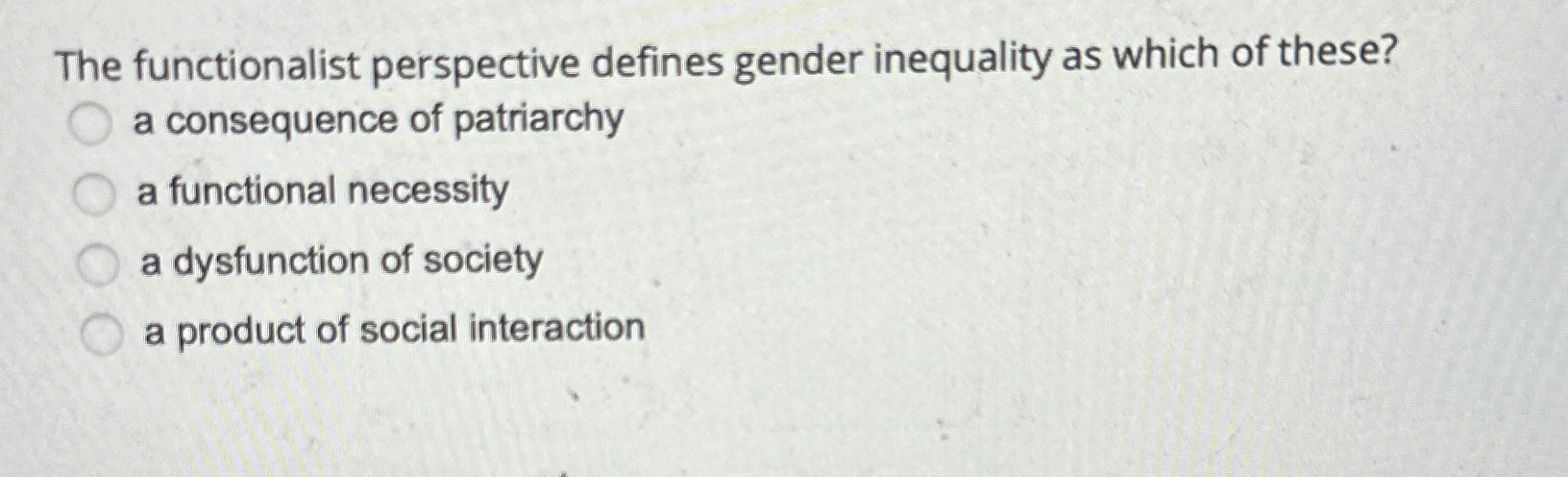 Solved The functionalist perspective defines gender | Chegg.com