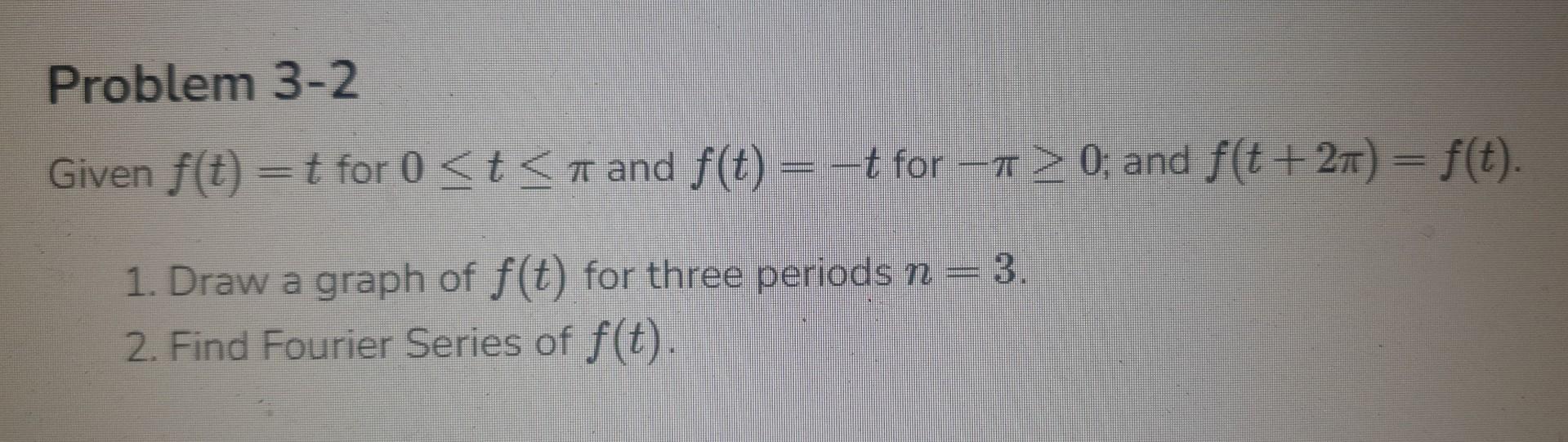 Solved Given f(t)=t for 0≤t≤π and f(t)=−t for −π≥0; and | Chegg.com