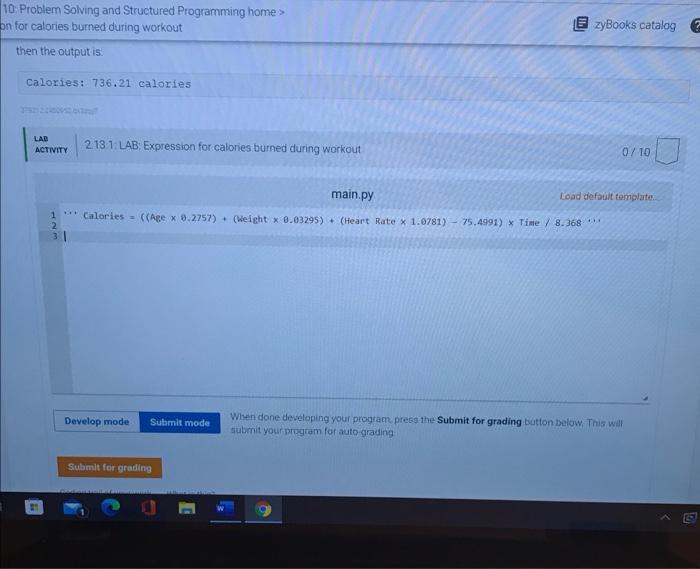 Solved 2 13 LAB Expression For Calories Burned During Chegg