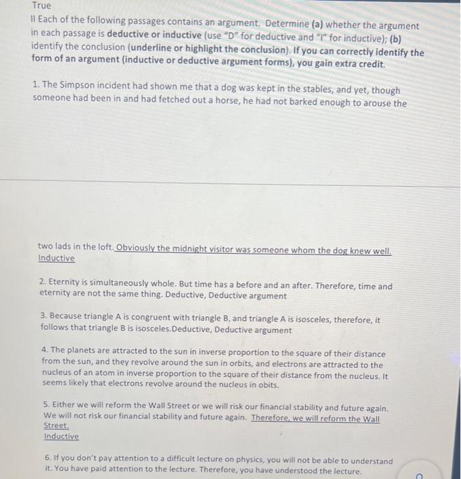 True II Each of the following passages contains an | Chegg.com