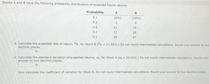 Solved Stocks A and B have the following probability | Chegg.com