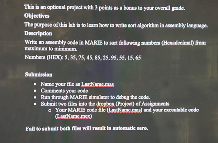 Solved This is an optional project with 3 points as a bonus | Chegg.com
