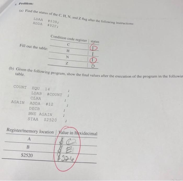 Solved (a) Find the status of the C, H, N, and Z flag after | Chegg.com