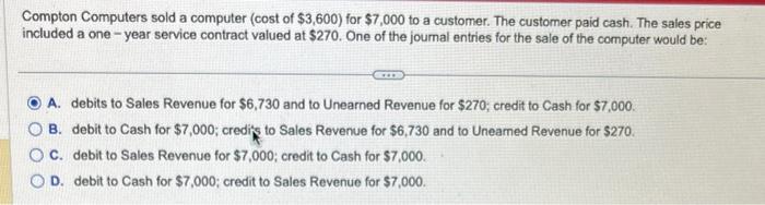 Solved Compton Computers sold a computer (cost of $3,600 ) | Chegg.com