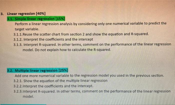 3. Linear regression (40%) 3.1. Simple linear | Chegg.com