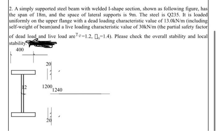 Solved 2. A simply supported steel beam with welded I-shape | Chegg.com