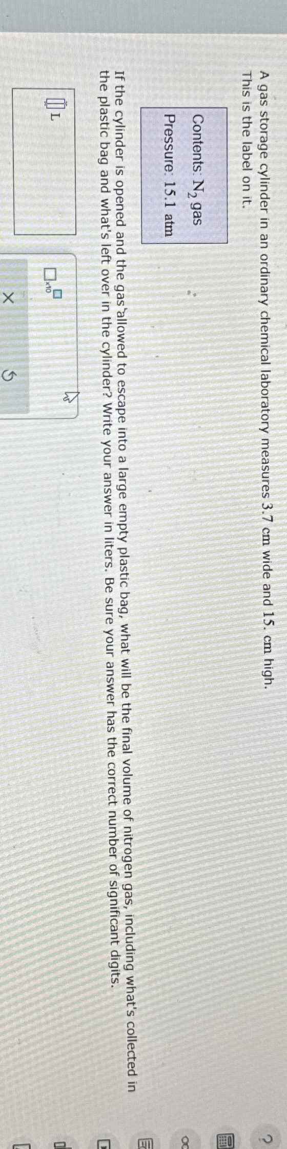 Solved A gas storage cylinder in an ordinary chemical | Chegg.com