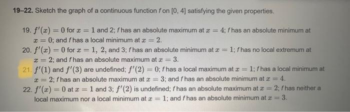 Solved 19-22. Sketch the graph of a continuous function f on | Chegg.com