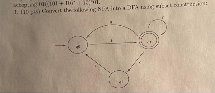 Solved accepting 01((101+10)∗+10)∗01. 3. (10 pts) Convert | Chegg.com