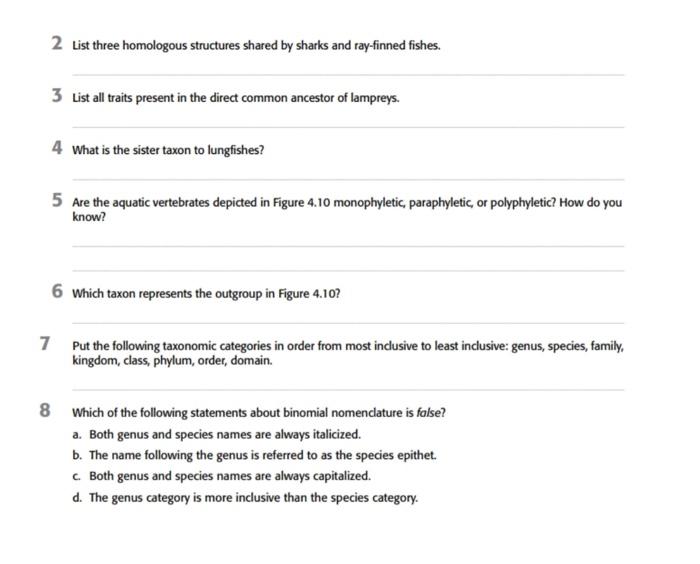 Solved 2 List three homologous structures shared by sharks | Chegg.com
