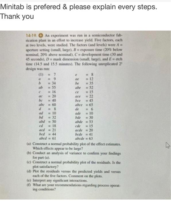 Solved Minitab is prefered & please explain every steps. | Chegg.com