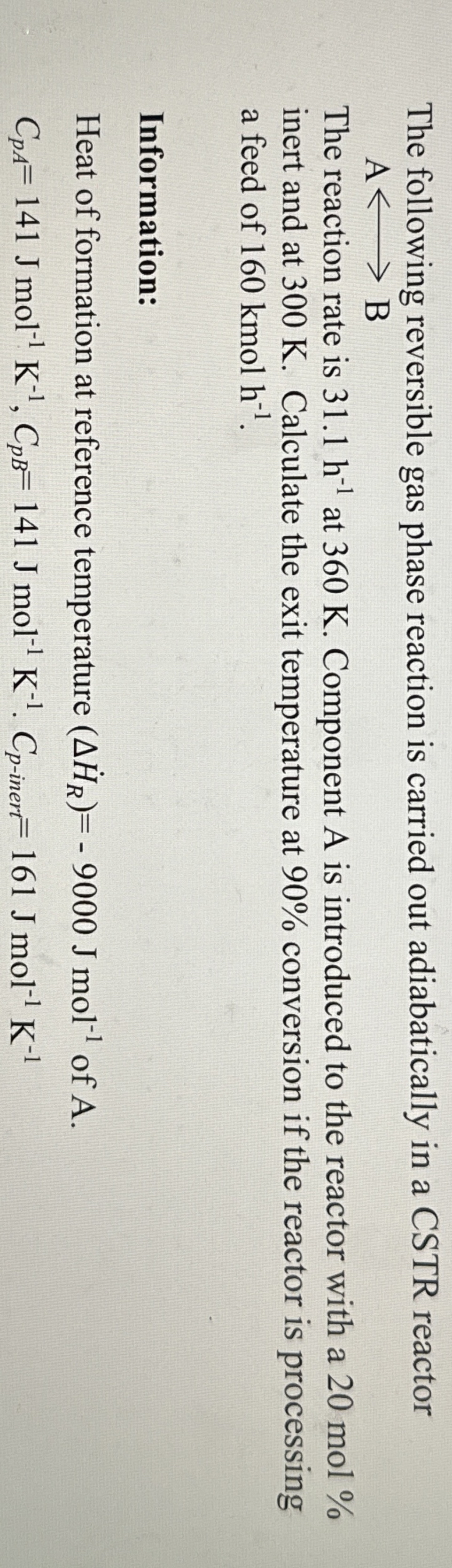 Solved The following reversible gas phase reaction is | Chegg.com