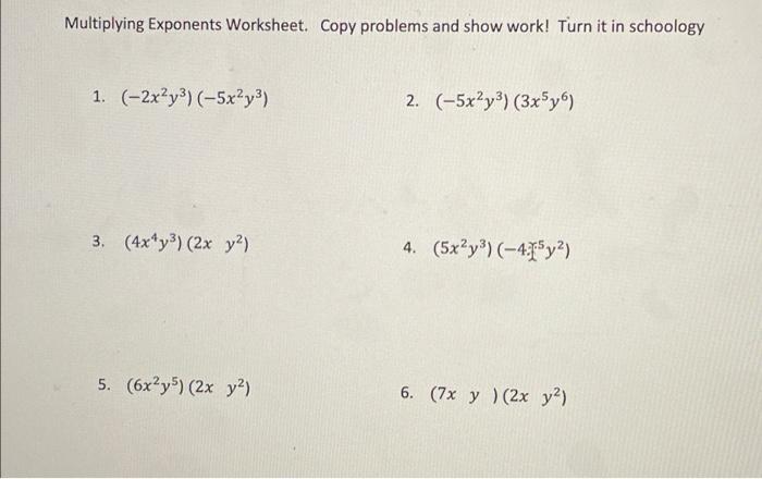 Solved Multiplying Exponents Worksheet. Copy problems and | Chegg.com