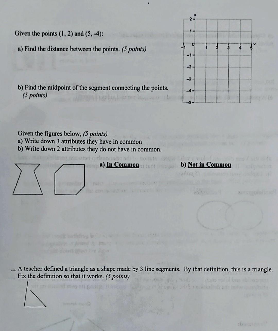 Solved a) Find the distance between the points. ( 5 points) | Chegg.com