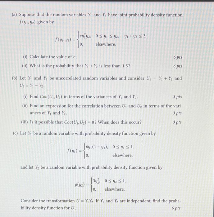 Solved (a) Suppose that the random variables Y1 and Y2 have | Chegg.com