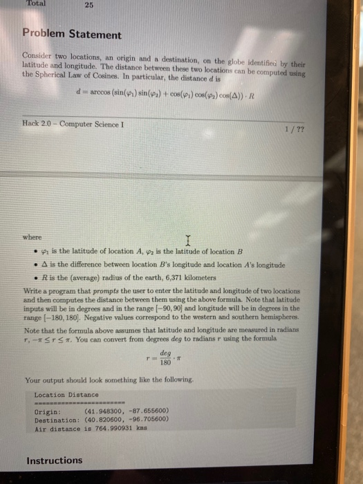 Solved Total 25 Problem Statement Consider two locations, an | Chegg.com