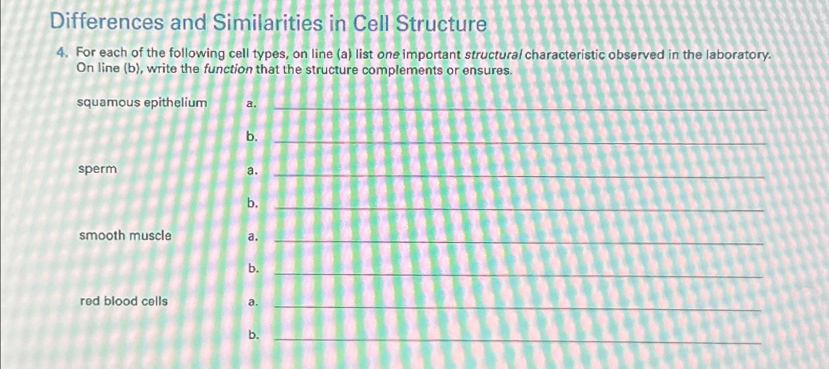 Solved Differences and Similarities in Cell Structure4. ﻿For | Chegg.com