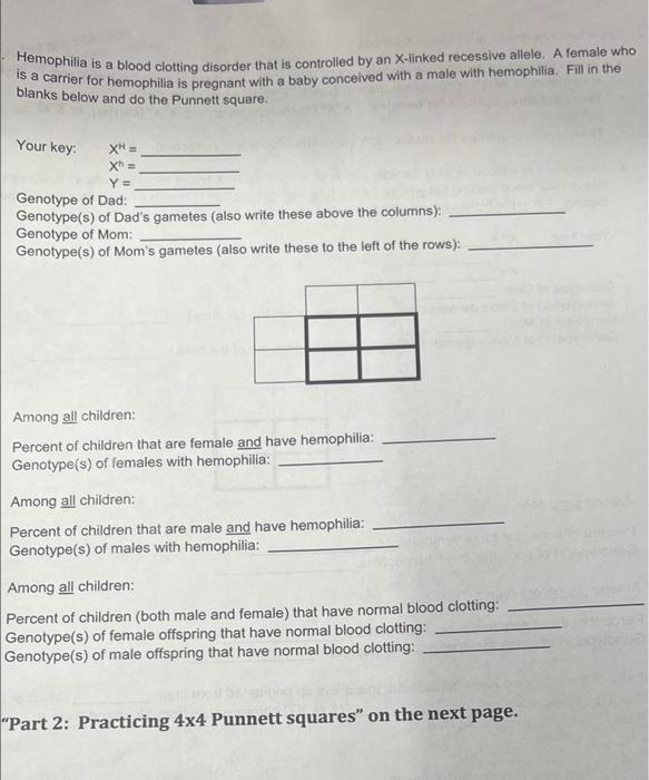 Solved Hemophilia is a blood clotting disorder that is | Chegg.com