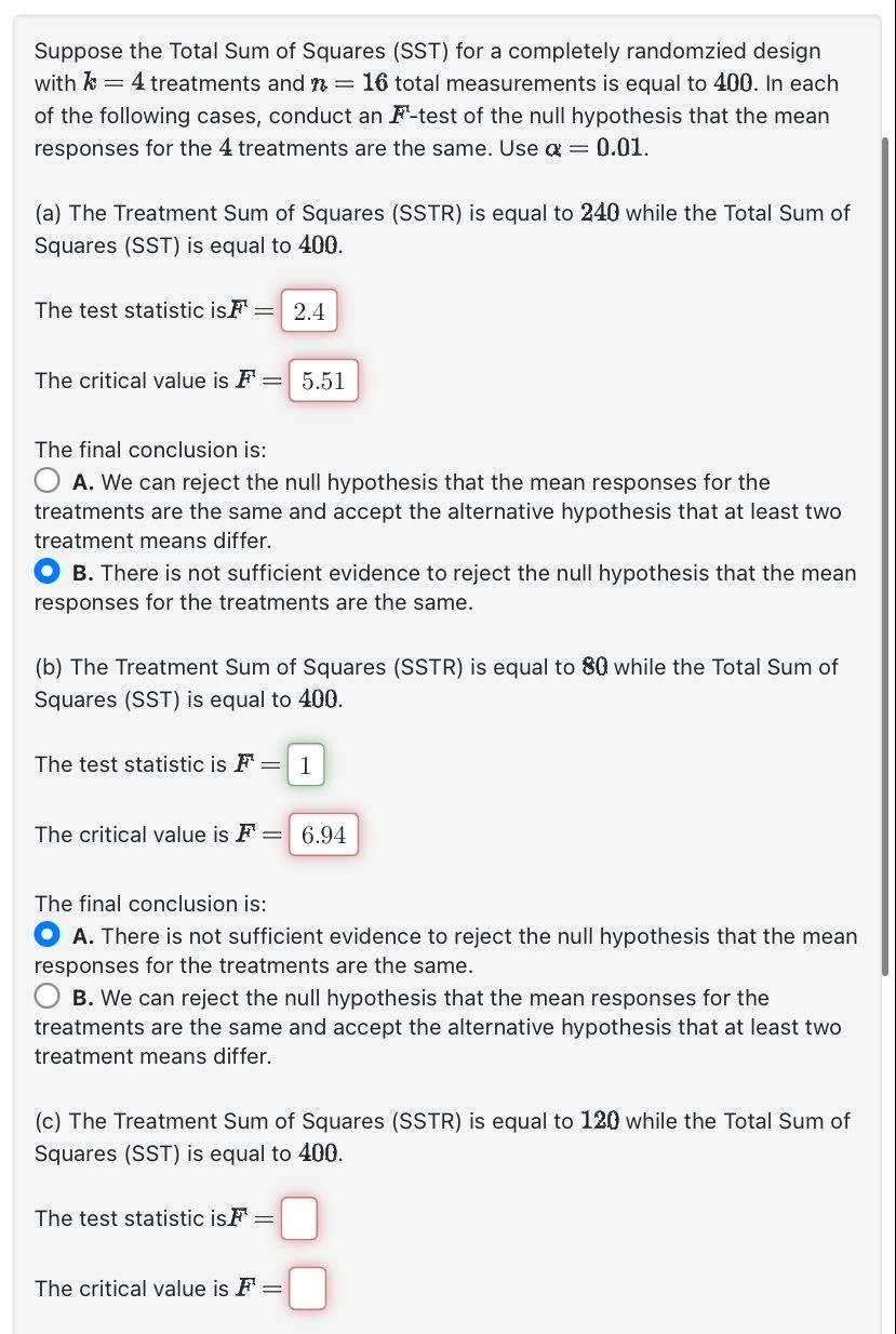 Solved Suppose the Total Sum of Squares (SST) ﻿for a | Chegg.com