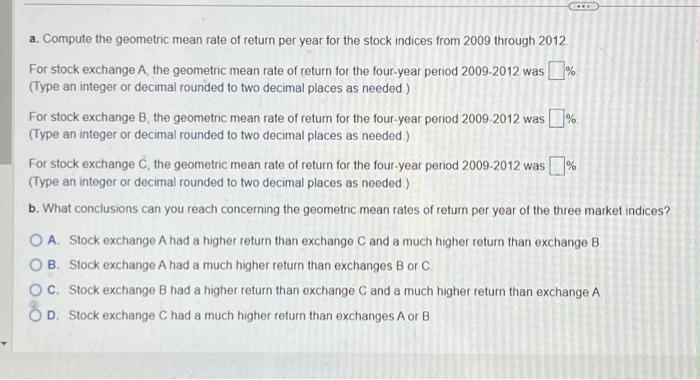 Solved Data table for total rate of returna. Compute the | Chegg.com