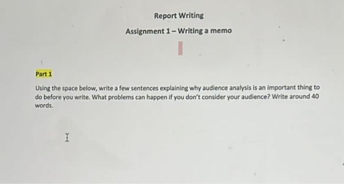 Part 1 Using the space below, write a few sentences | Chegg.com