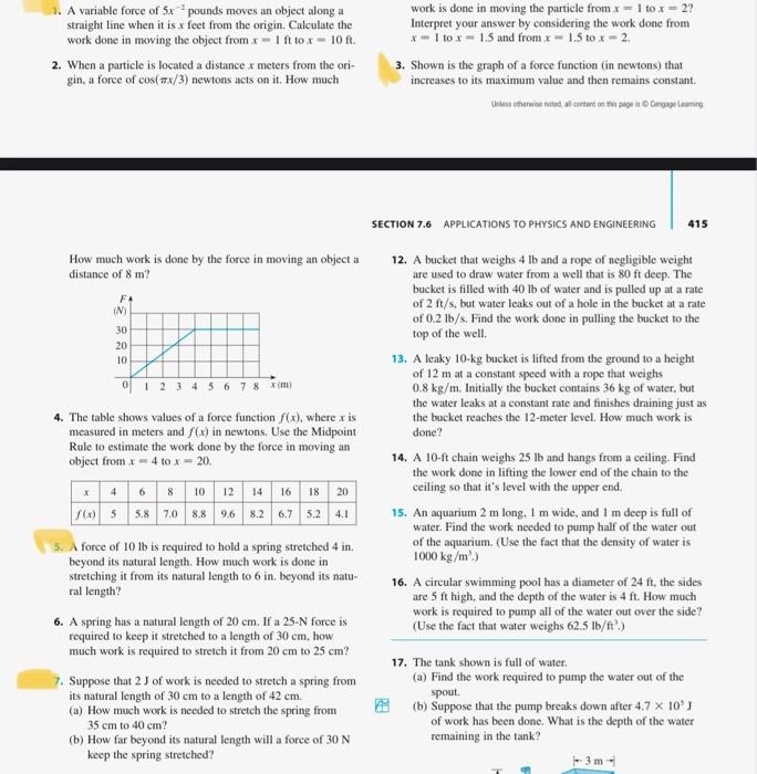 Solved 1. A variable force of 5x pounds moves an object | Chegg.com