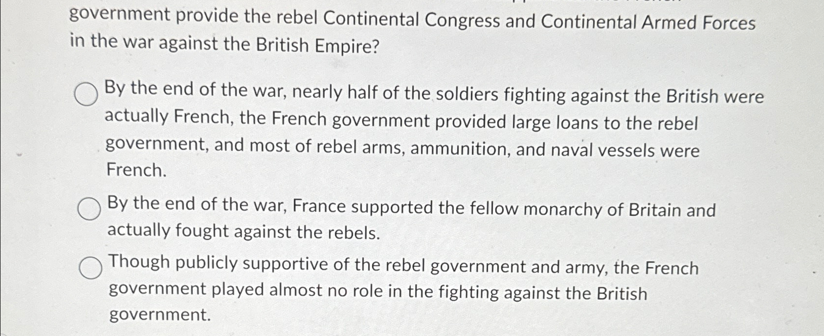 Solved government provide the rebel Continental Congress and | Chegg.com