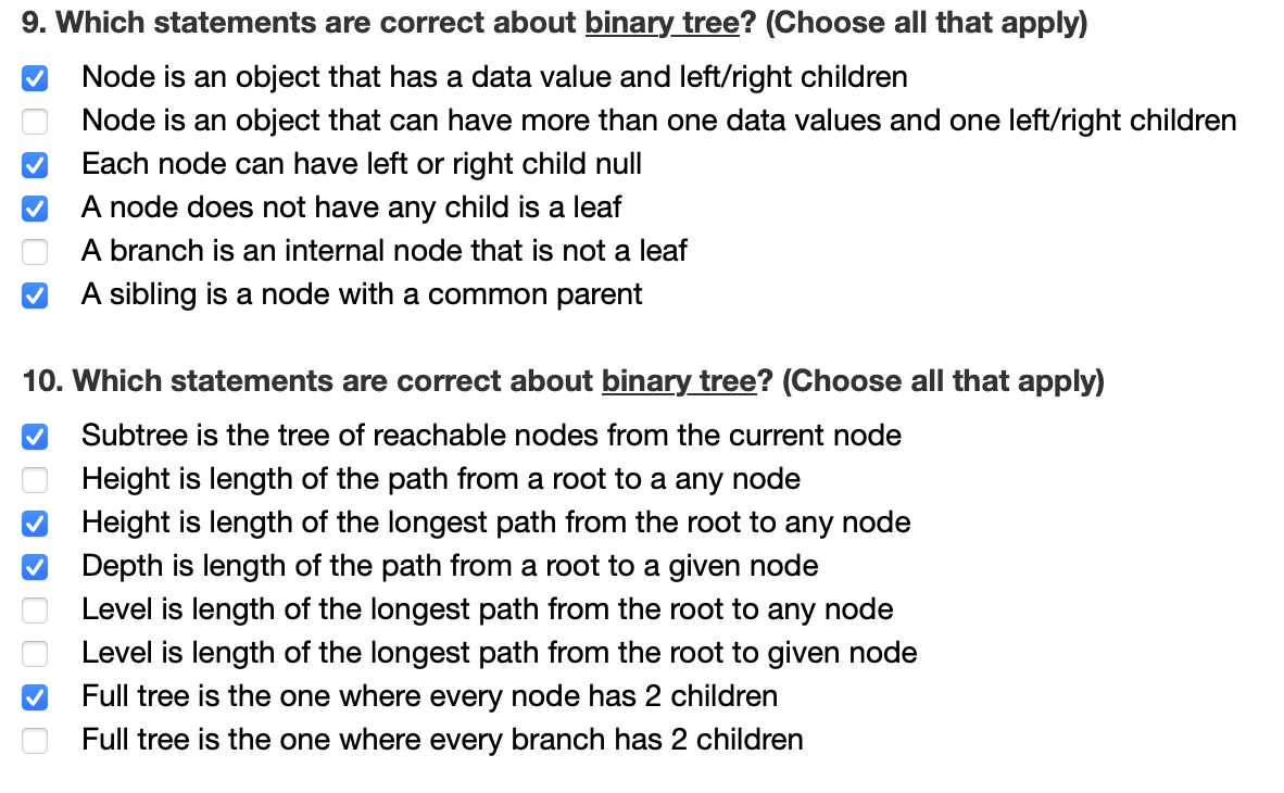 9. ﻿Which statements are correct about binary tree? | Chegg.com