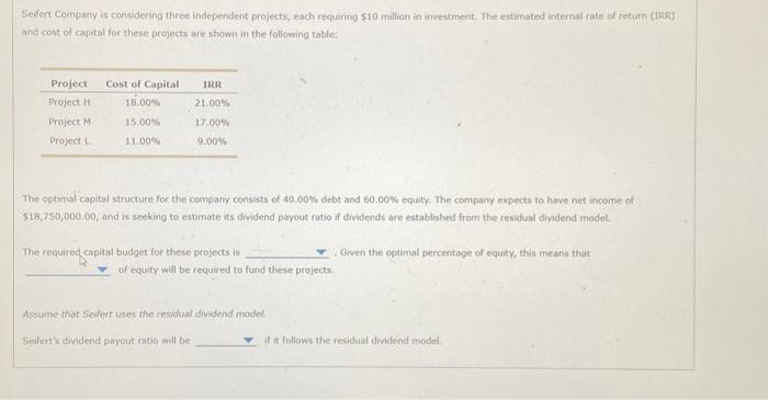 Solved and cost of capital for these projects are shown in | Chegg.com