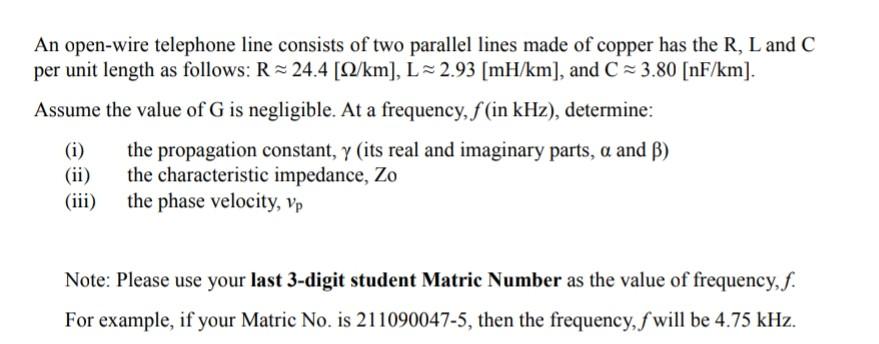 Solved An open-wire telephone line consists of two parallel | Chegg.com