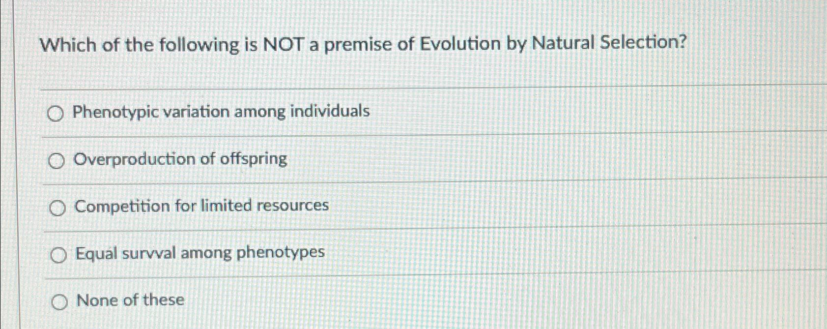 Solved Which of the following is NOT a premise of Evolution | Chegg.com