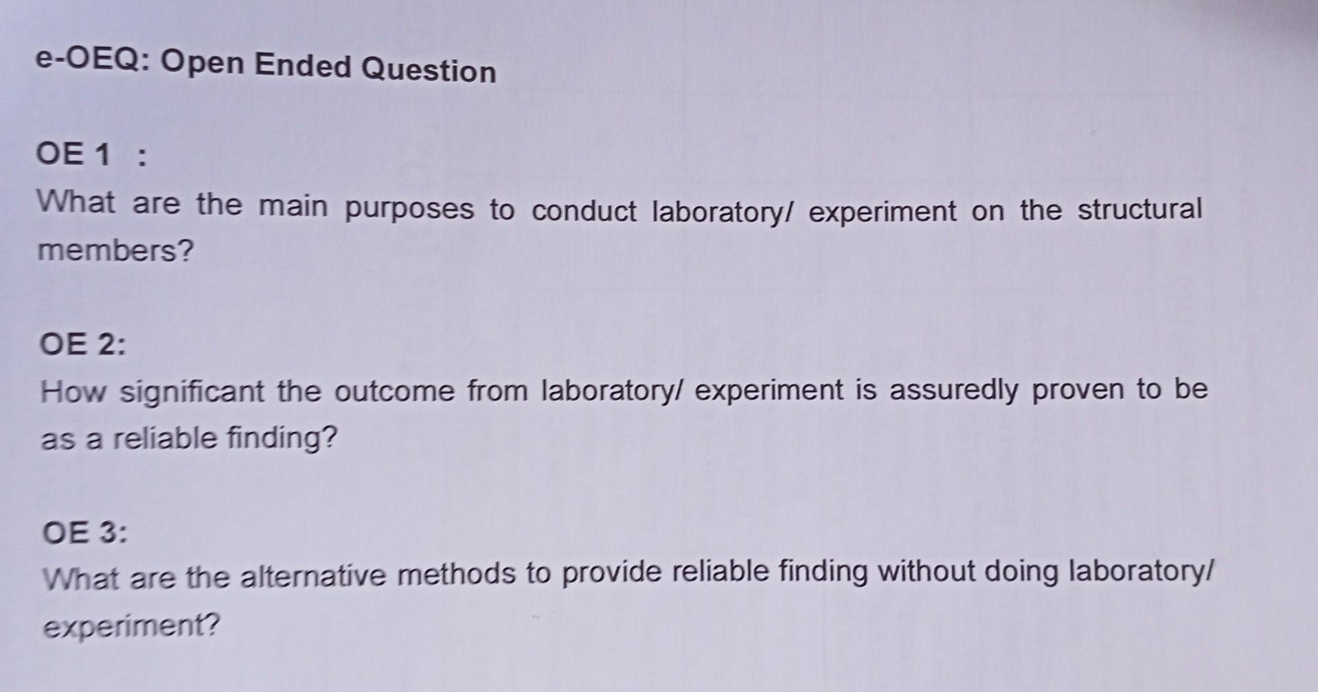 Solved e-OEQ: Open Ended Question OE 1 : What are the main | Chegg.com