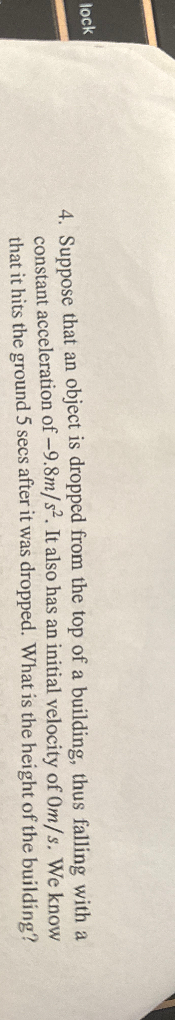 Solved Suppose that an object is dropped from the top of a | Chegg.com