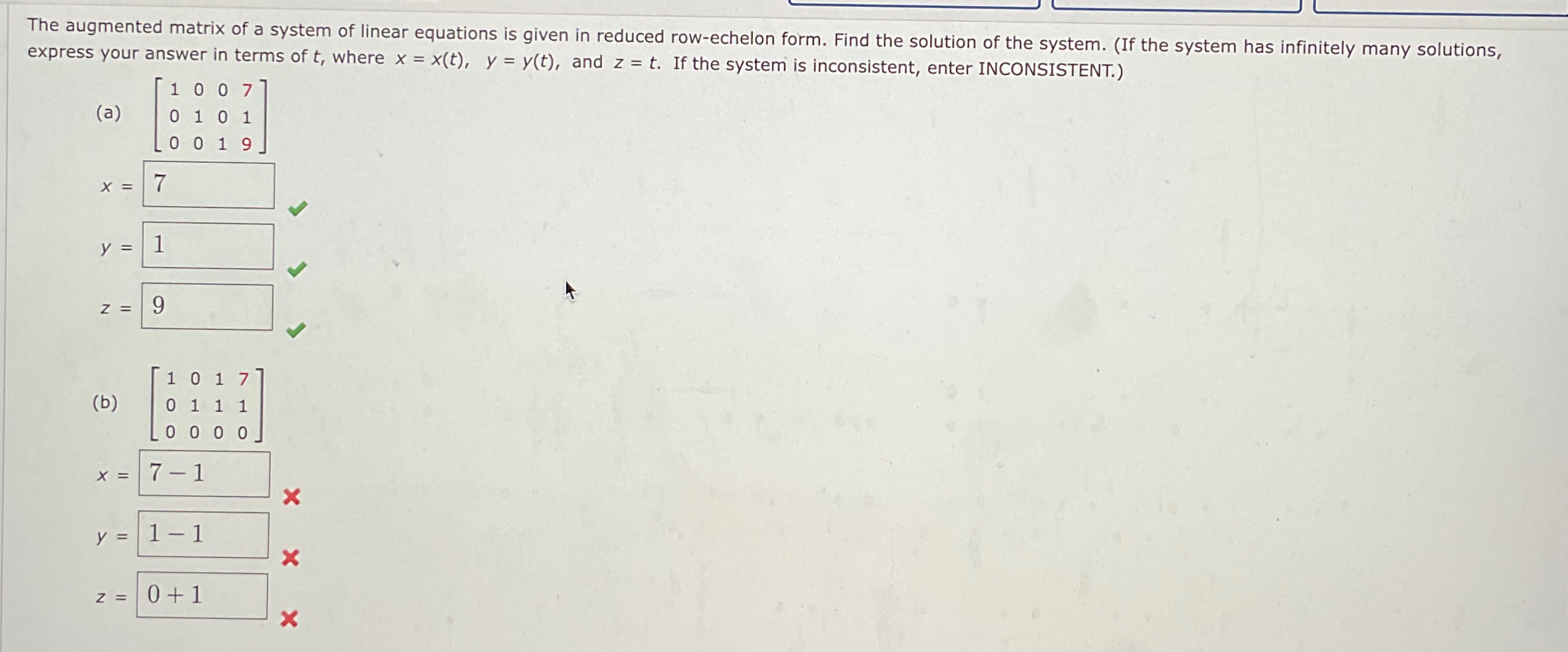 Solved The augmented matrix of a system of linear equations | Chegg.com