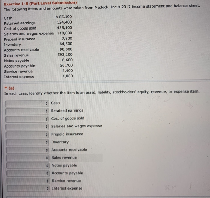 Solved Exercise 1-8 (Part Level Submission) The following | Chegg.com