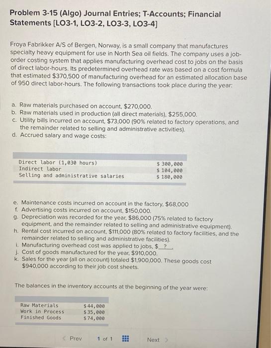 Solved Problem 3-15 (Algo) Journal Entries; T-Accounts; | Chegg.com