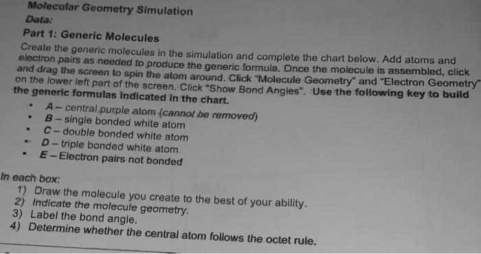 Solved Molecular Geometry Simulation Data: Part 1: Generic | Chegg.com