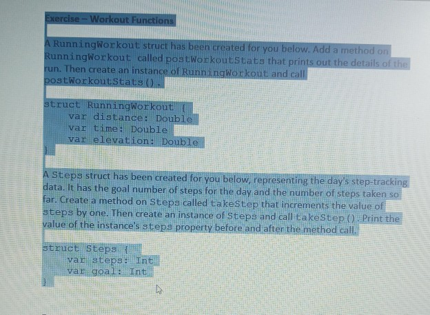Solved Exercise - Workout Functions A RunningWorkout struct | Chegg.com
