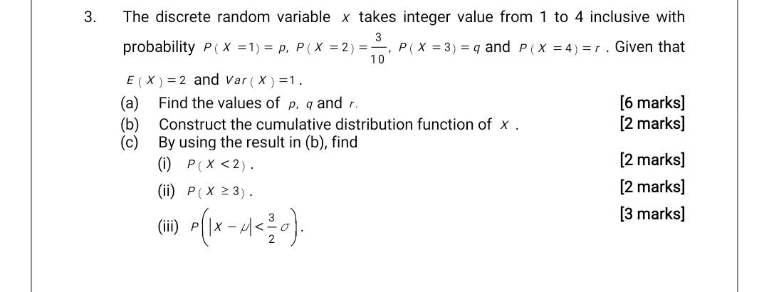 Solved 3. The discrete random variable x takes integer value | Chegg.com