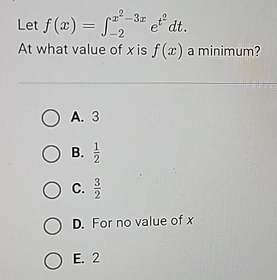 Solved Let f(x)=∫-2x2-3xet2dt. ﻿At what value of x ﻿is f(x) | Chegg.com