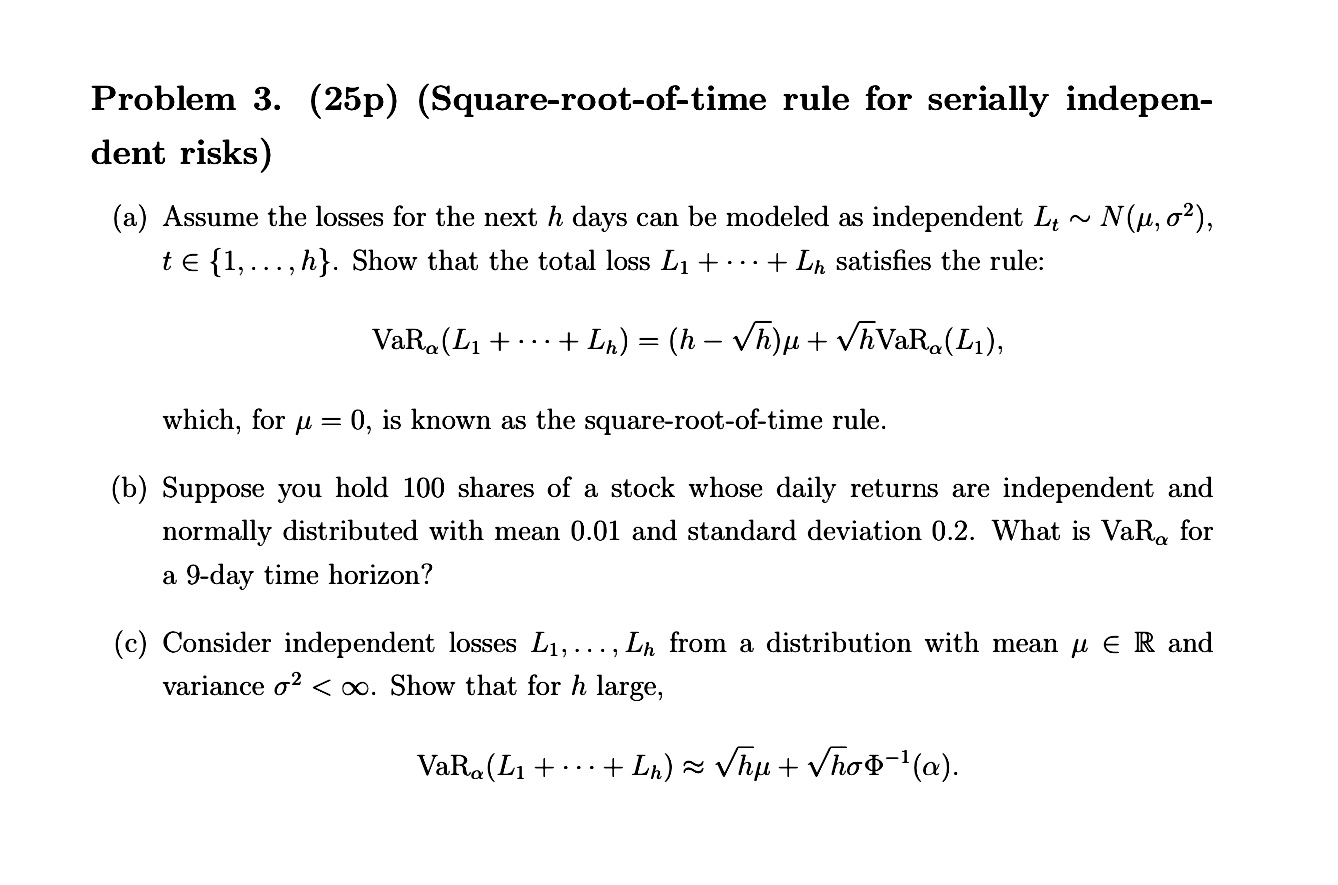 Solved Problem 3. (25p) (Square-root-of-time rule for | Chegg.com